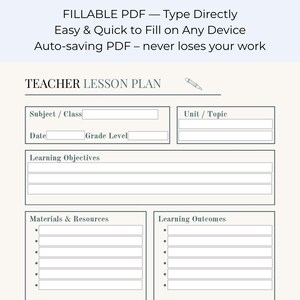 Teacher Lesson Plan Template | Printable Fillable PDF, A4 & US Letter ...