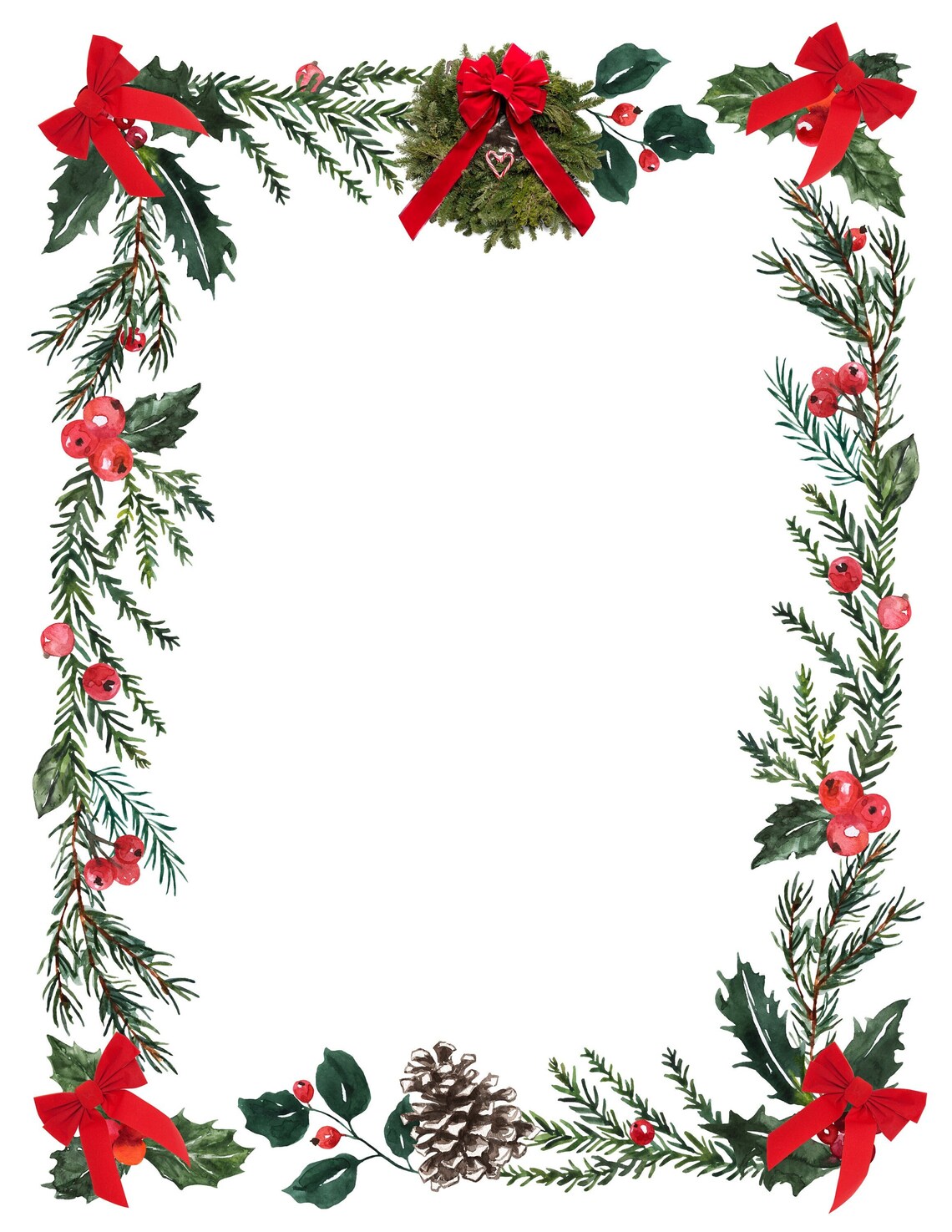 Christmas Letter Template: Wreath Border, Pinecones (digital Download ...