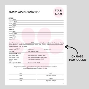 Editable Puppy Sales Contract Template: Paw Print Design (CANVA ...
