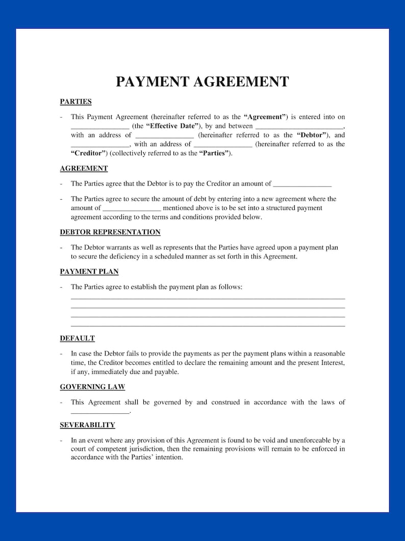 Payment Contract Template: Editable Agreement (PDF & Word) - Etsy