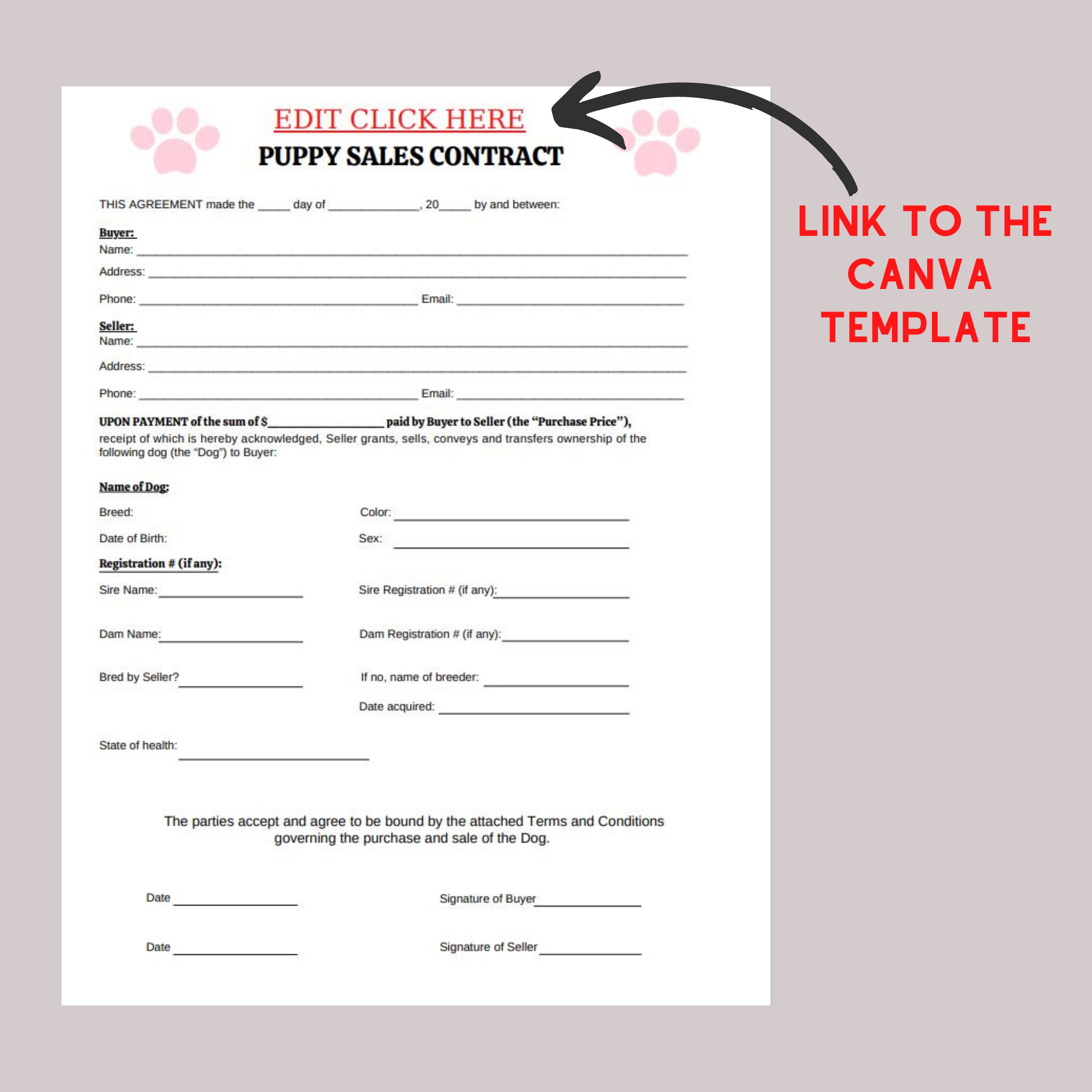 Fillable Puppy Sale Contract – Editable PDF & Canva – Dog Purchase ...