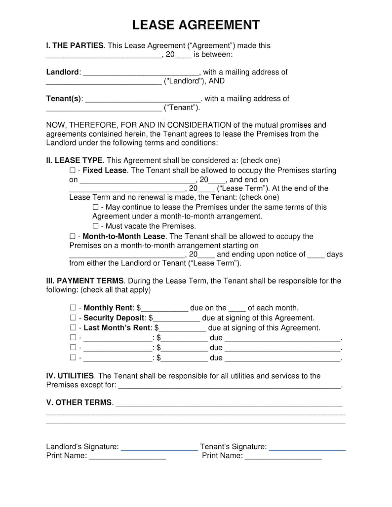 Simple One Page Lease Agreement PDF, - Etsy