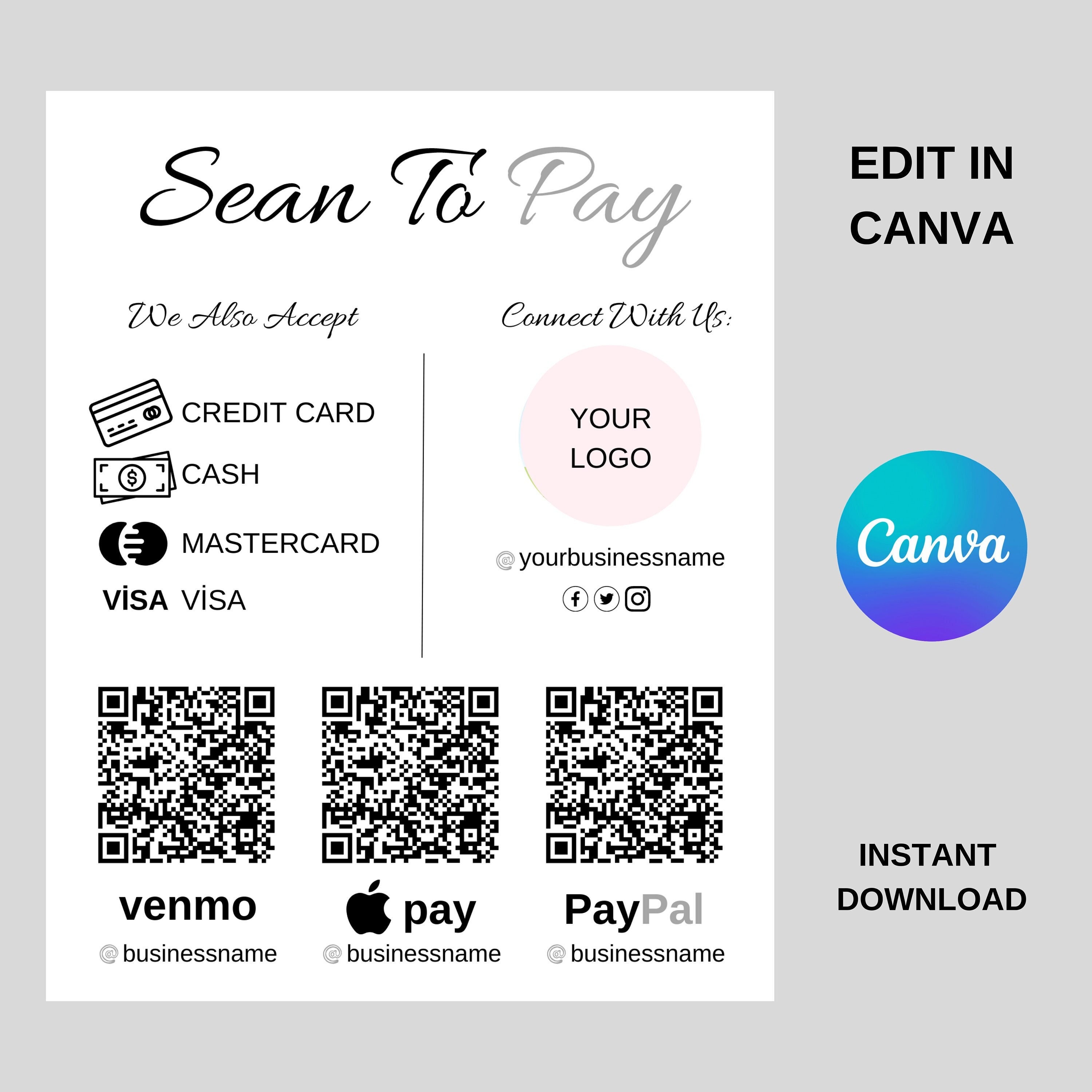 Editable Scan to Pay Card, EDITABLE Canva Template, Personalizable ...
