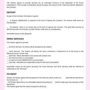 DIY Catering Services Contract Agreement, Editable Printable 4 Page ...