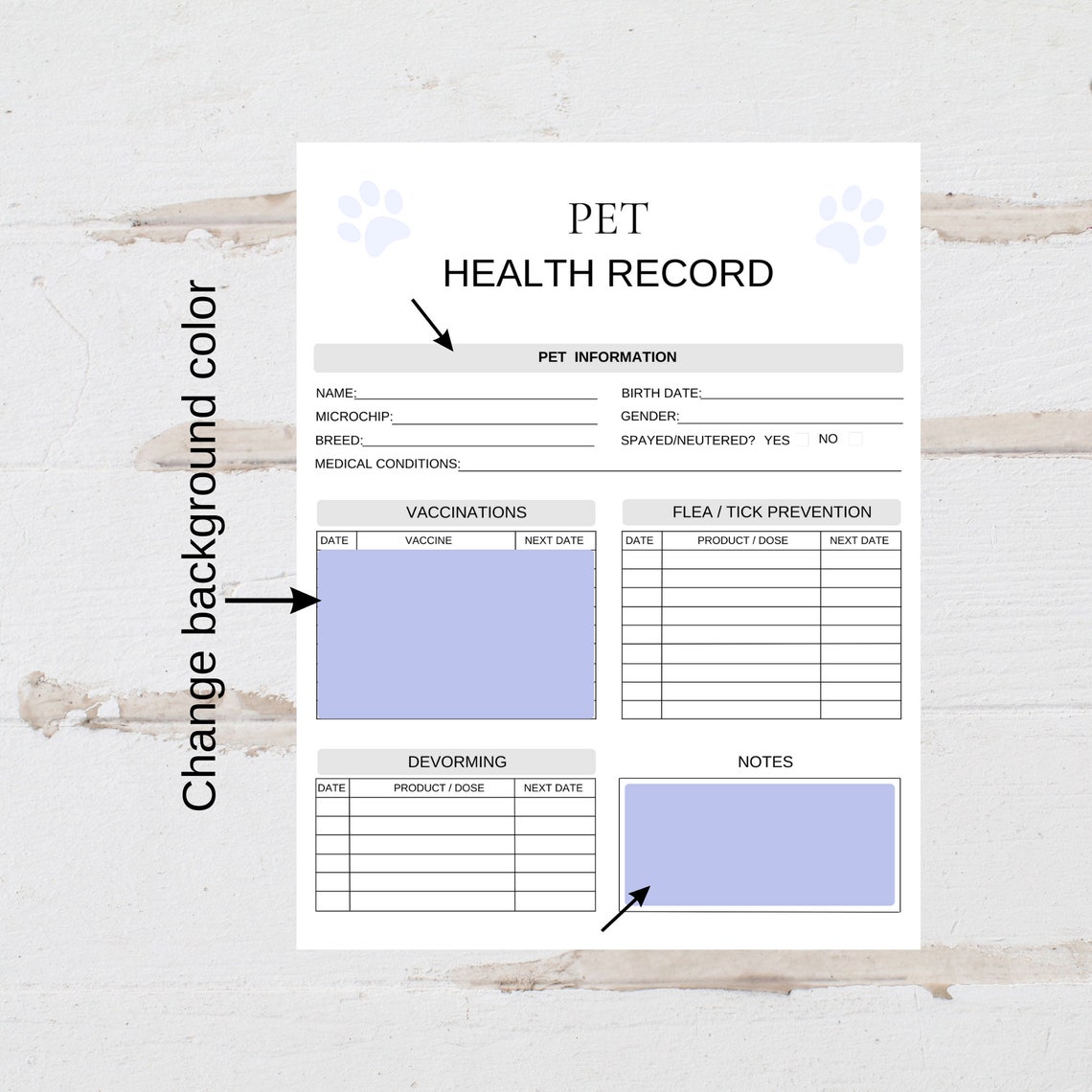 Pet Health Record Template: Dog, Cat, Puppy (editable Canva, Digital ...