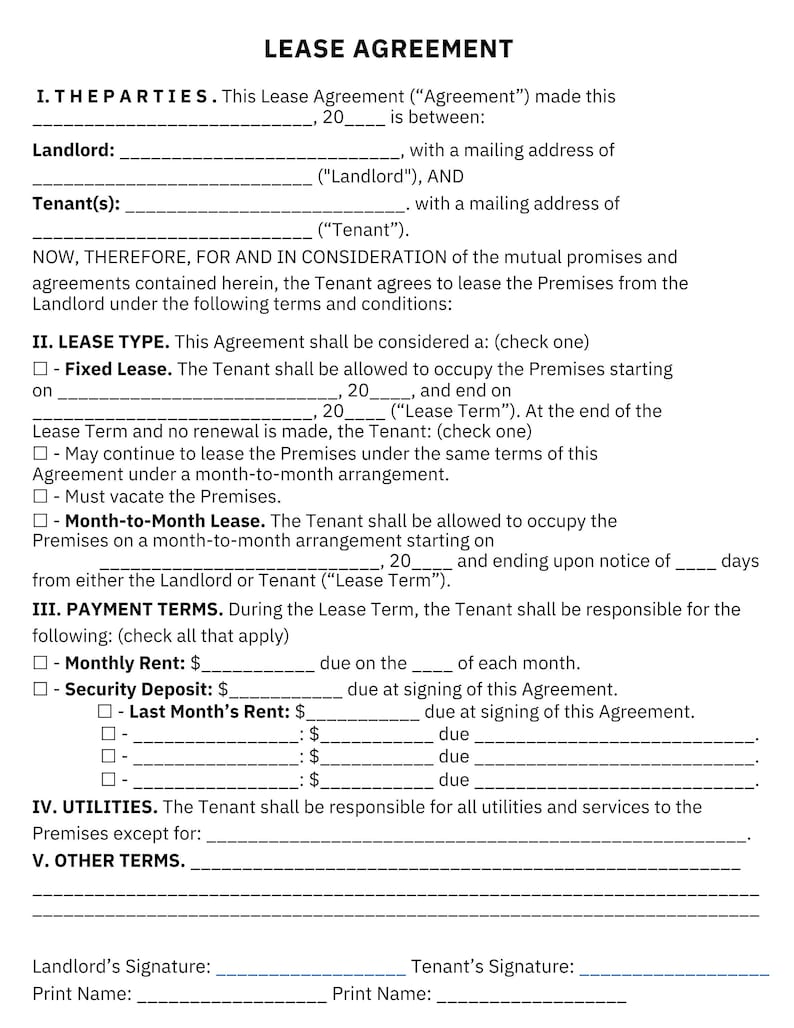 Editable Rental Lease Agreement Template: Landlord Forms (PDF) - Etsy