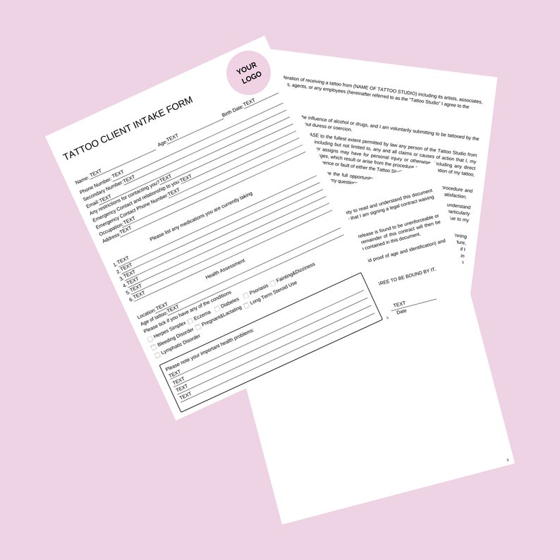 Tattoo Client Intake Form, Edıtable, Canva Template, Personalizable - Etsy