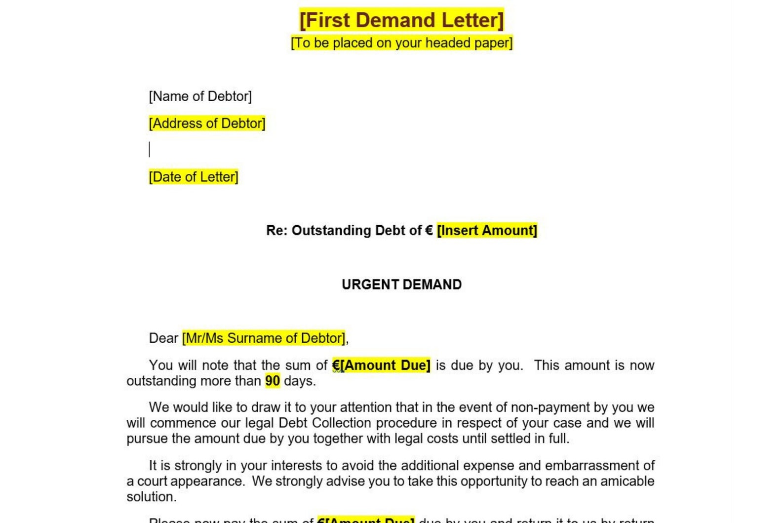 EDITABLE Demand Letter, Word Template,personalized - Etsy