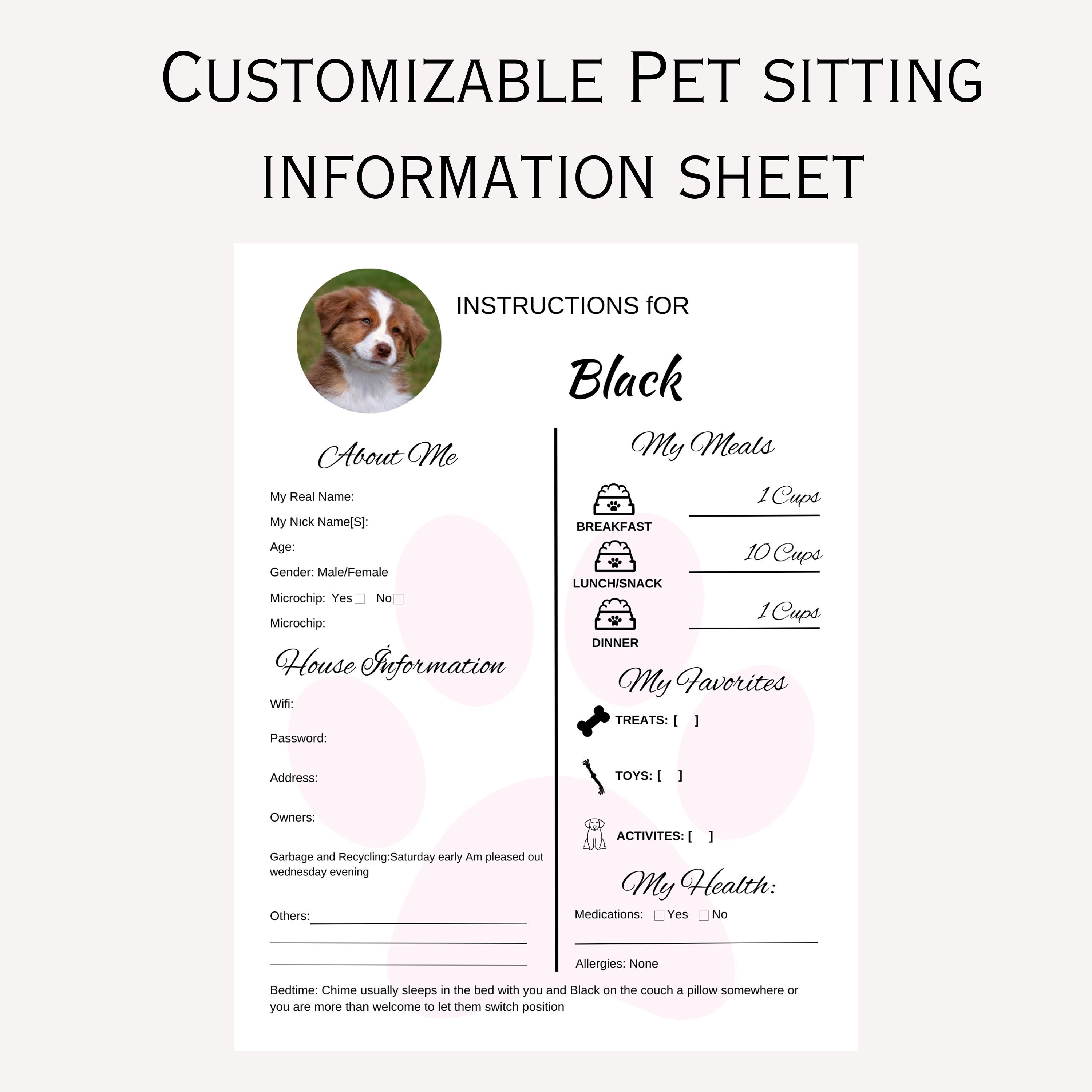 Editable Pet Sitting Information Sheet Canva Template (digital Download ...