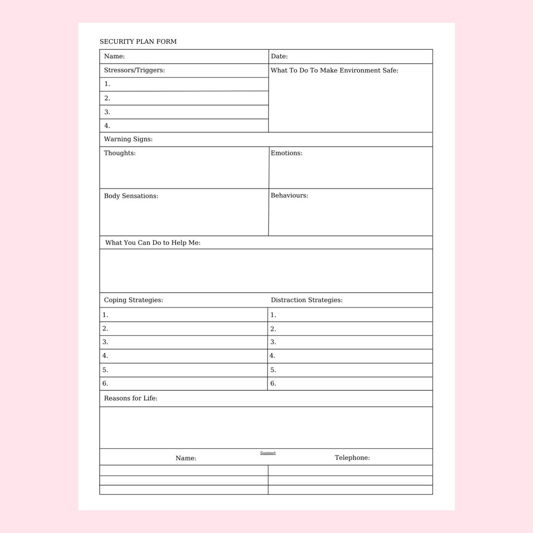 Safety Plan Canva Template, Fillable, Printable,blank PDF - Etsy