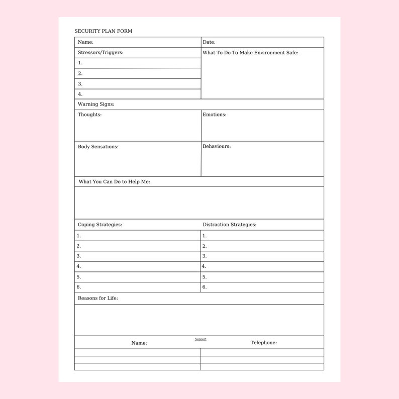 Safety Plan Canva Template, Fillable, Printable,blank PDF - Etsy