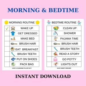 DIY Kids Morning , Bedtime Routine Charts Canva Template, Cute ...