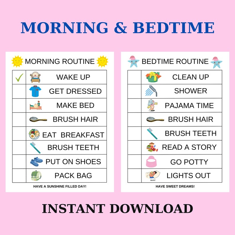 DIY Kids Morning , Bedtime Routine Charts Canva Template, Cute ...