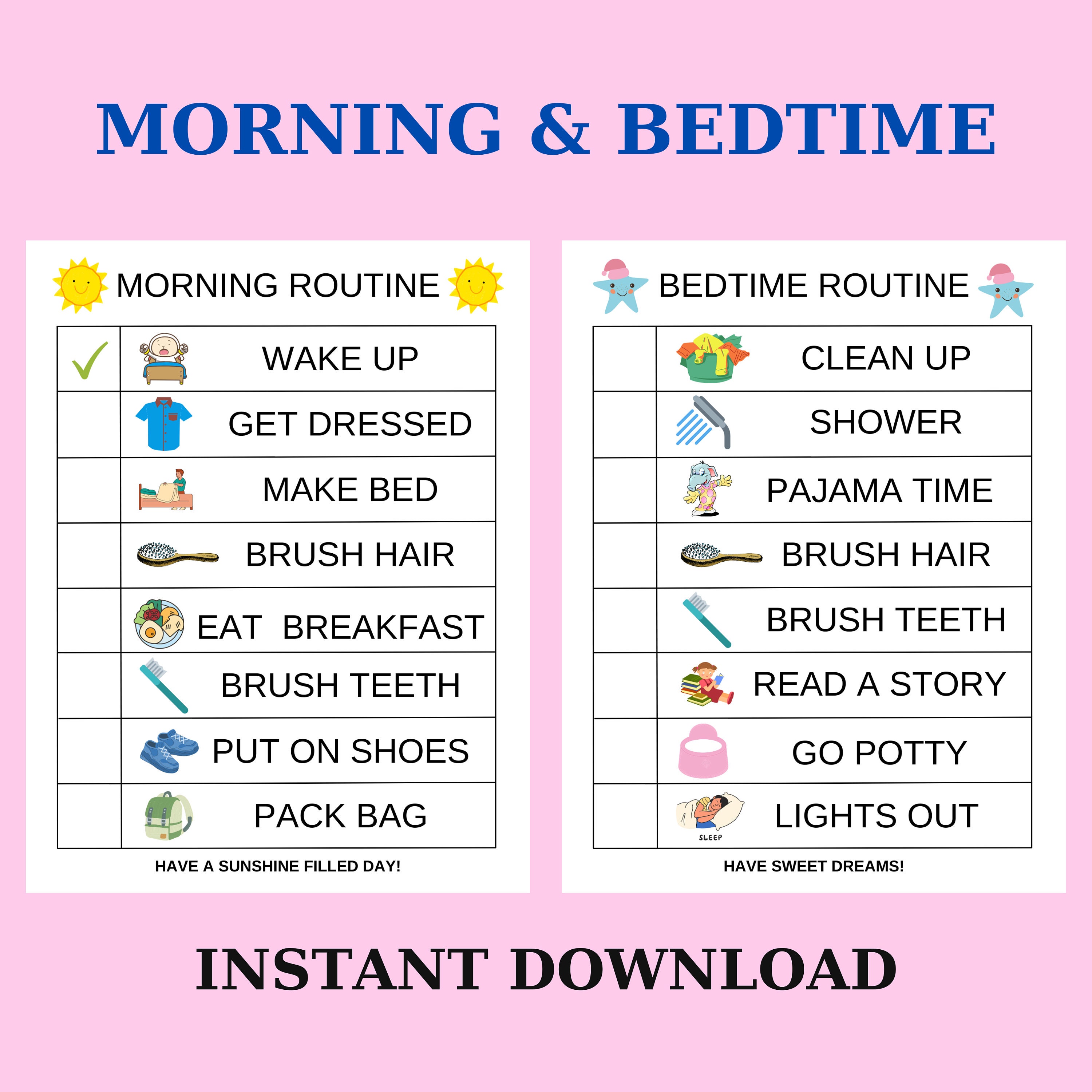 DIY Kids Morning , Bedtime Routine Charts Canva Template, Cute ...