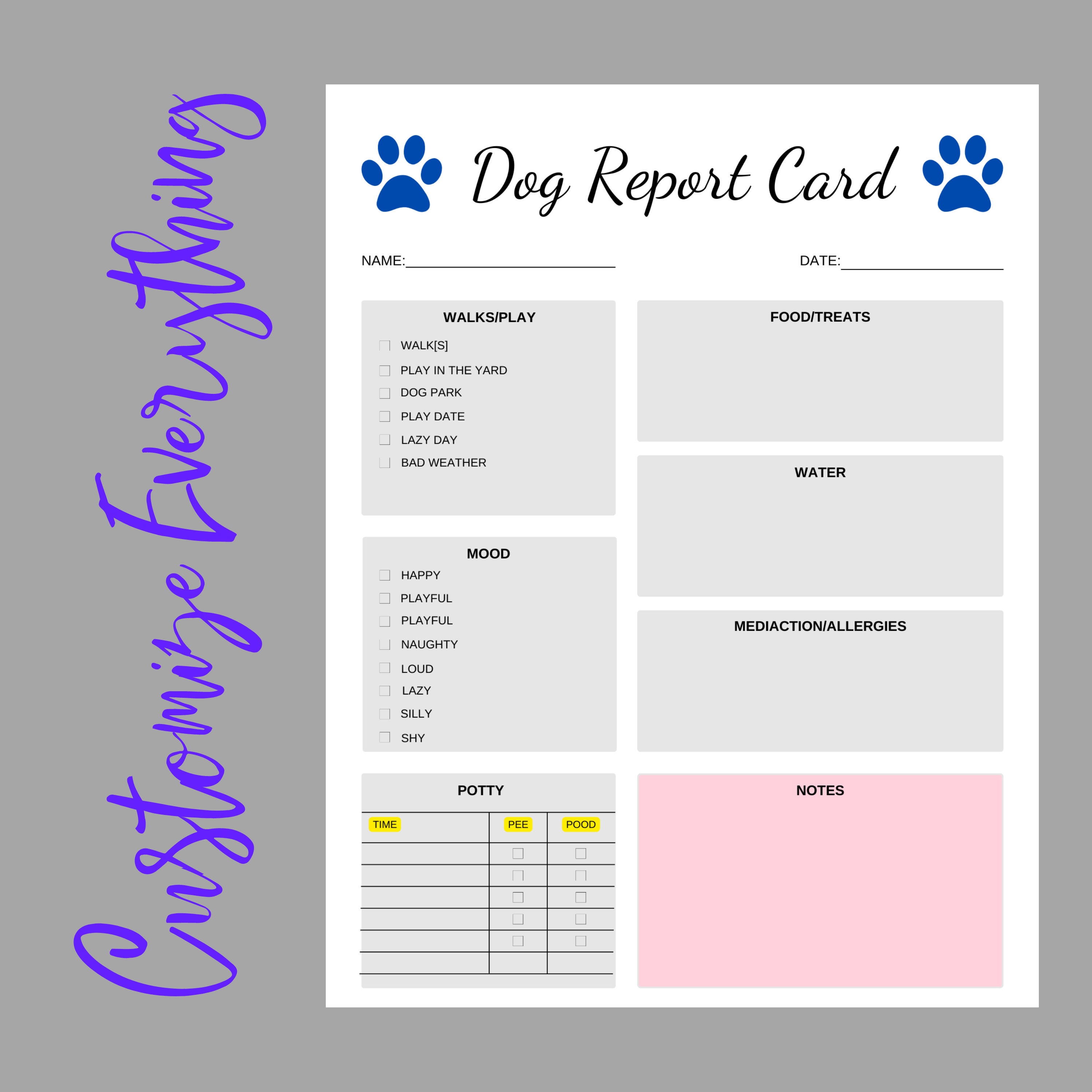 Editable Dog Report Card Template: Pet Sitter Checklist (digital ...