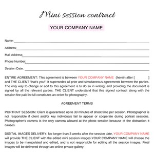 Photography Mini Session Contract Canva Template , EDITABLE Photography ...