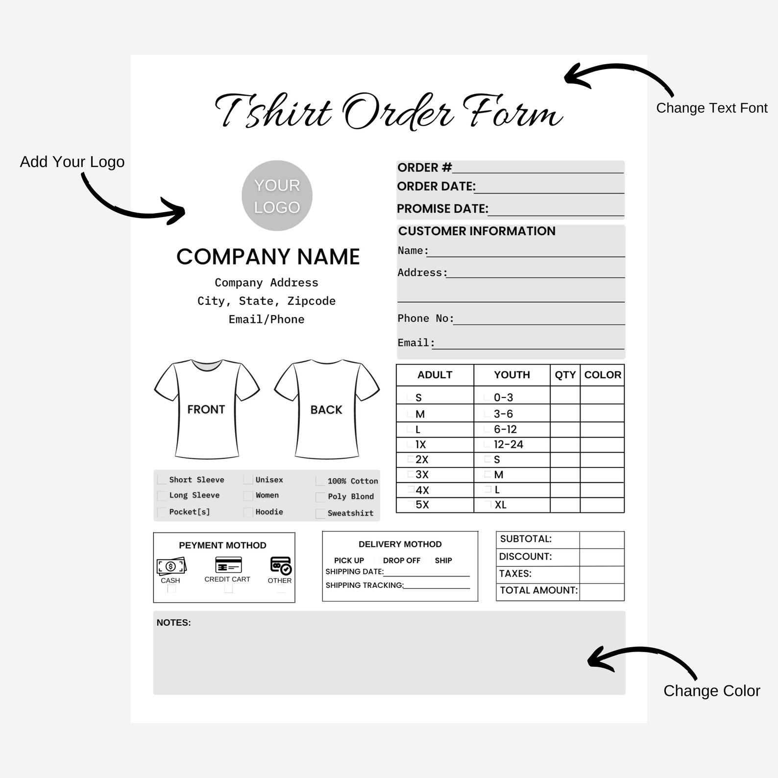 DIY Tshirt Order Form, Shirt Order Form Canva Template, Custom Order ...