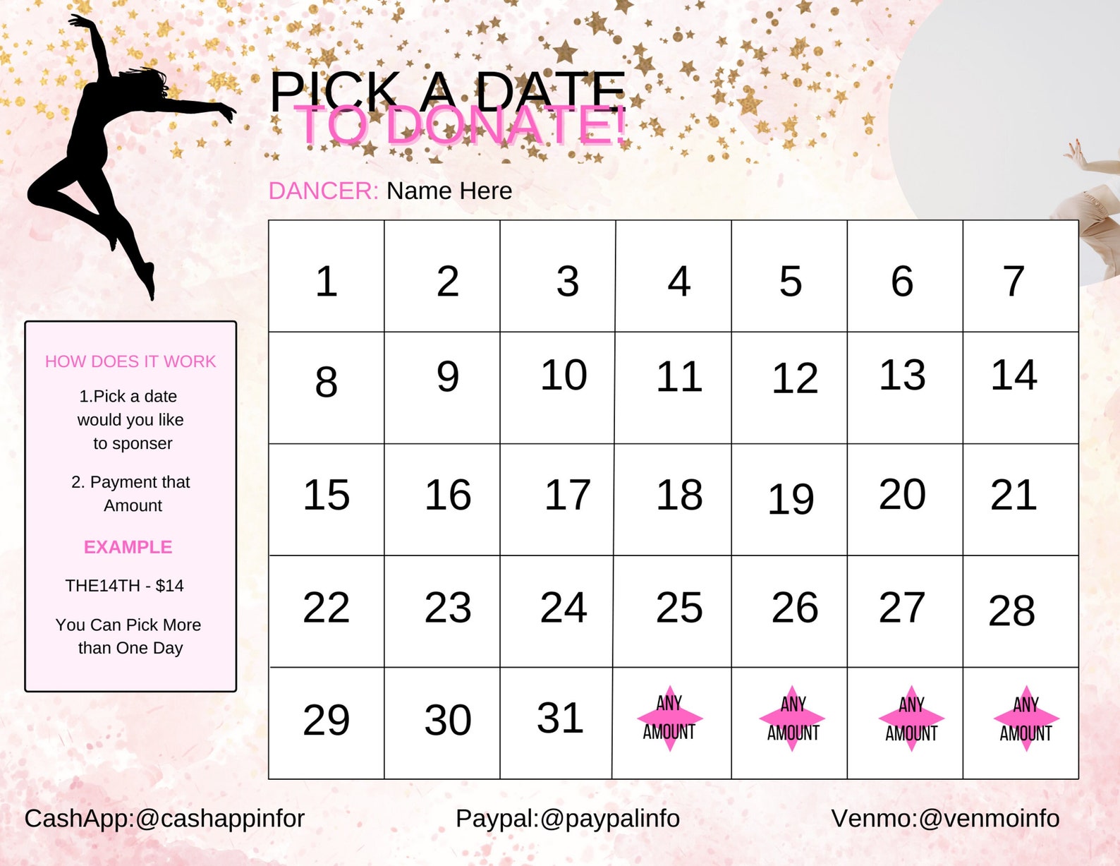 Dance Calendar Fundraiser Template: Editable Canva Design (digital ...