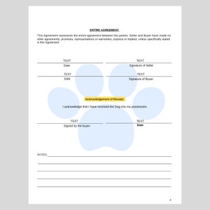 Editable Puppy Sales Contract Template: Paw Print Design (CANVA ...