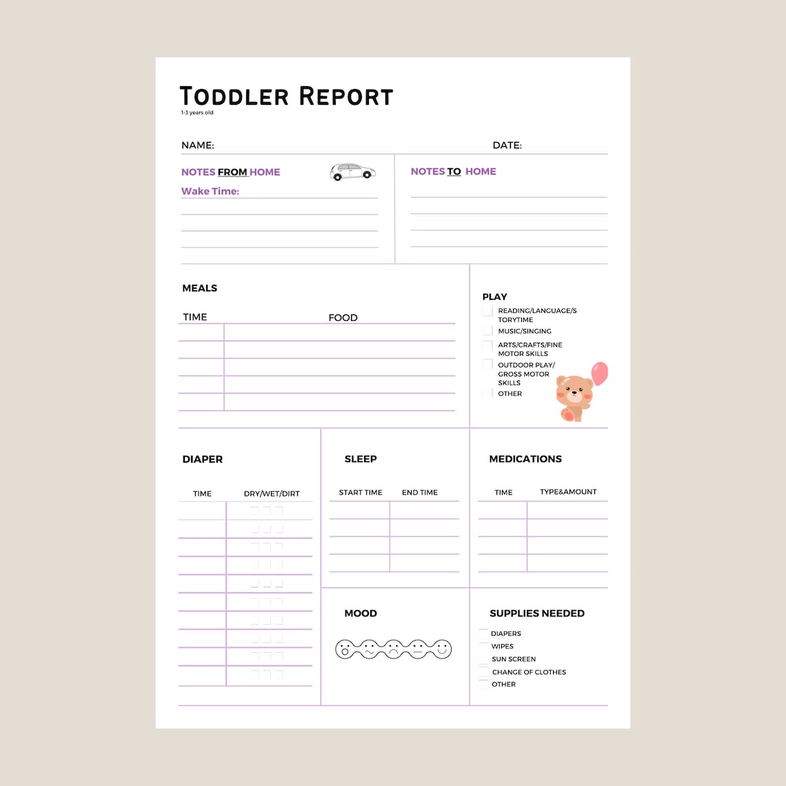 DIY Toddler Report: Daily Toddler Schedule for Nanny, Daycare, In-home ...