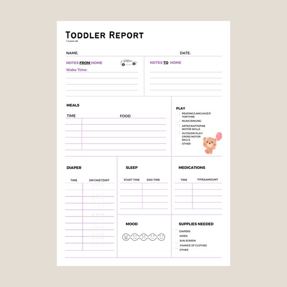 DIY Toddler Report: Daily Toddler Schedule for Nanny Daycare - Etsy