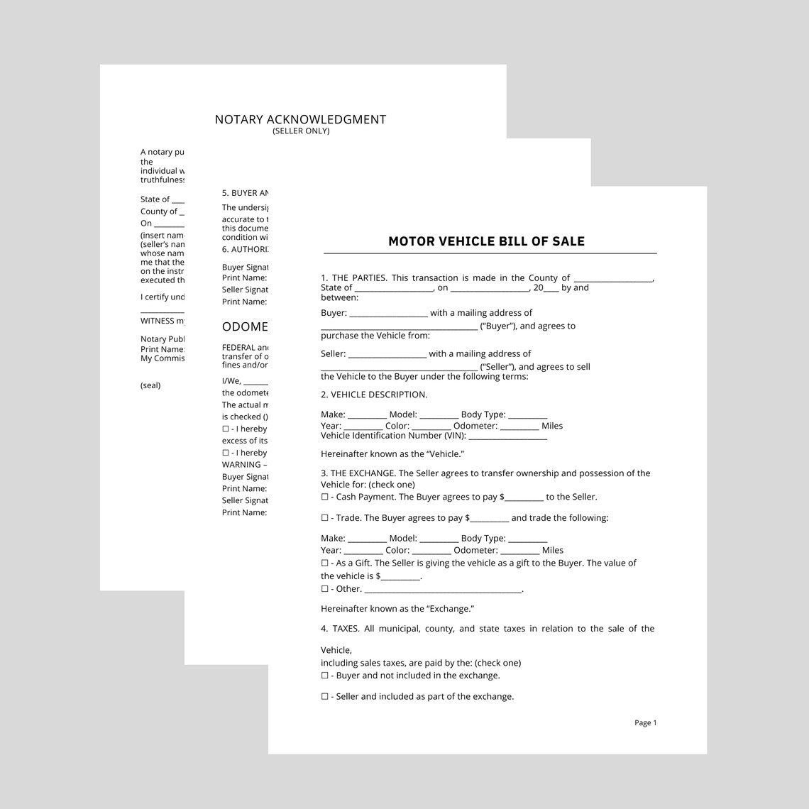 Editable Motor Vehicle Bill of Sale, Canva Template, Car Sale Form ...