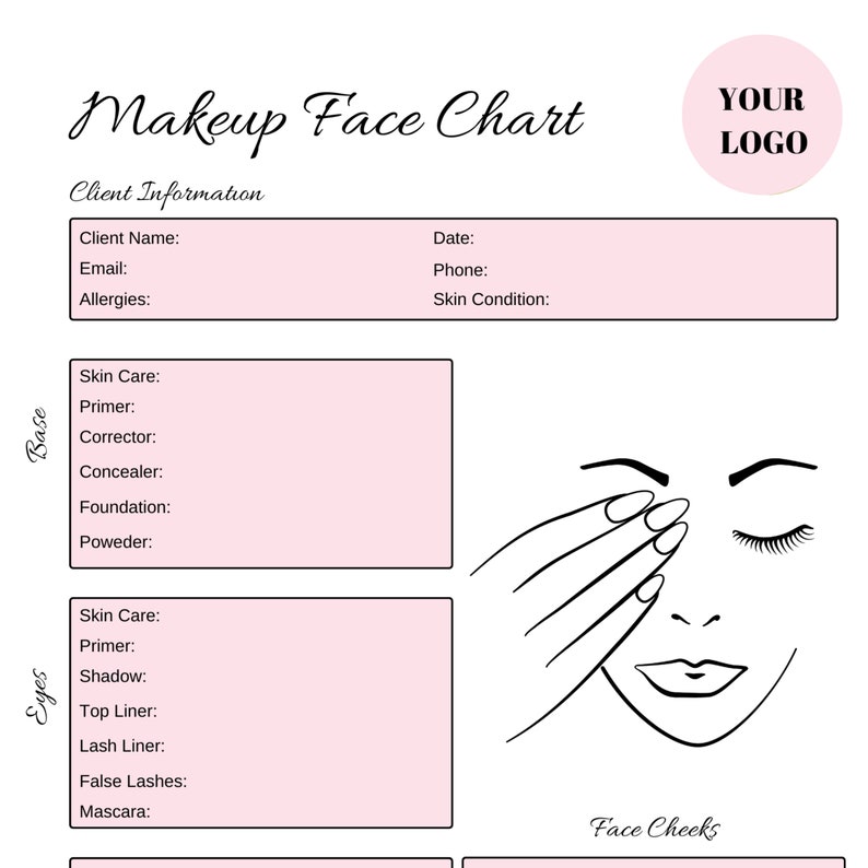 Diy Makeup Artist Face Chart Makeup Artist Form Freelance Etsy