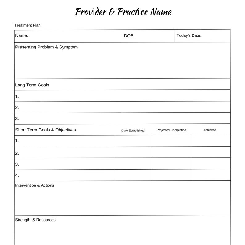 Treatment Plan Canva Template for Therapists, Fillable, Treatment Plan ...