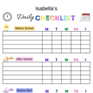 Editable Daily Checklist for Kids, Kids Responsibility Chart, to Do ...