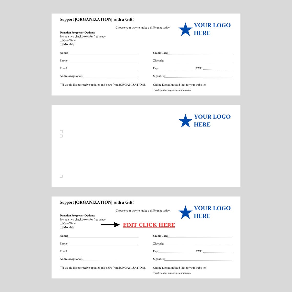 Editable Donation Reply Card Template: Canva Fundraising Appeal ...