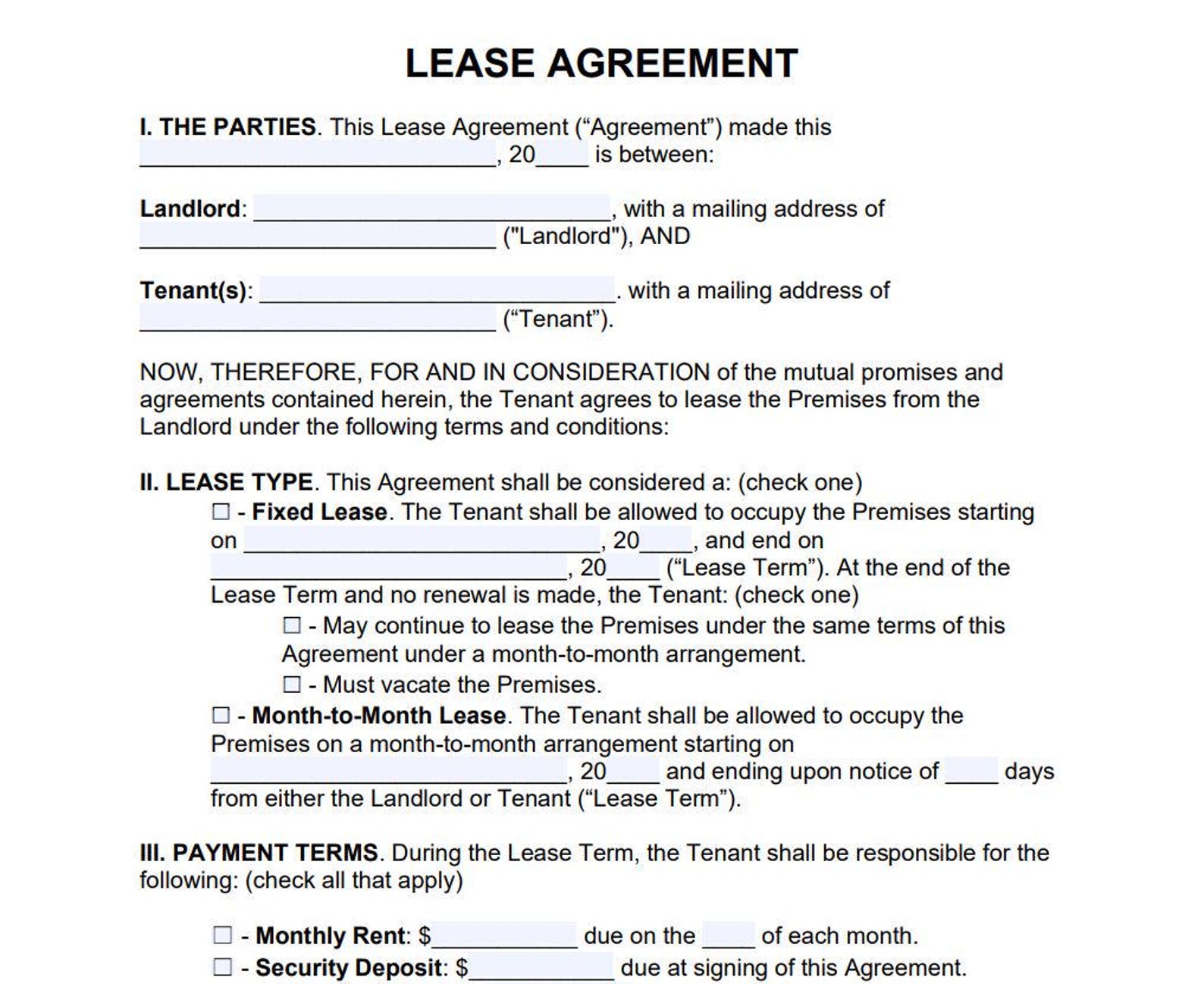 Simple One Page Lease Agreement PDF, - Etsy