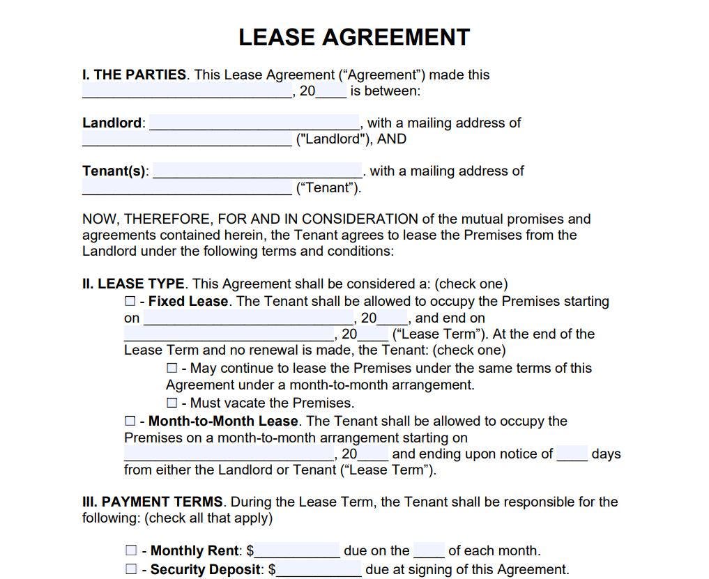 Simple One Page Lease Agreement PDF, - Etsy