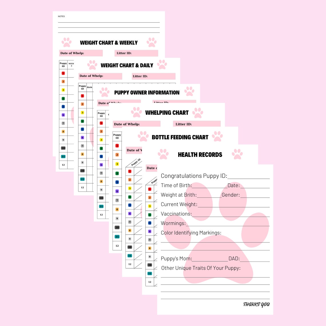 Puppy Whelping Charts Template: Editable Breeder Records (canva ...