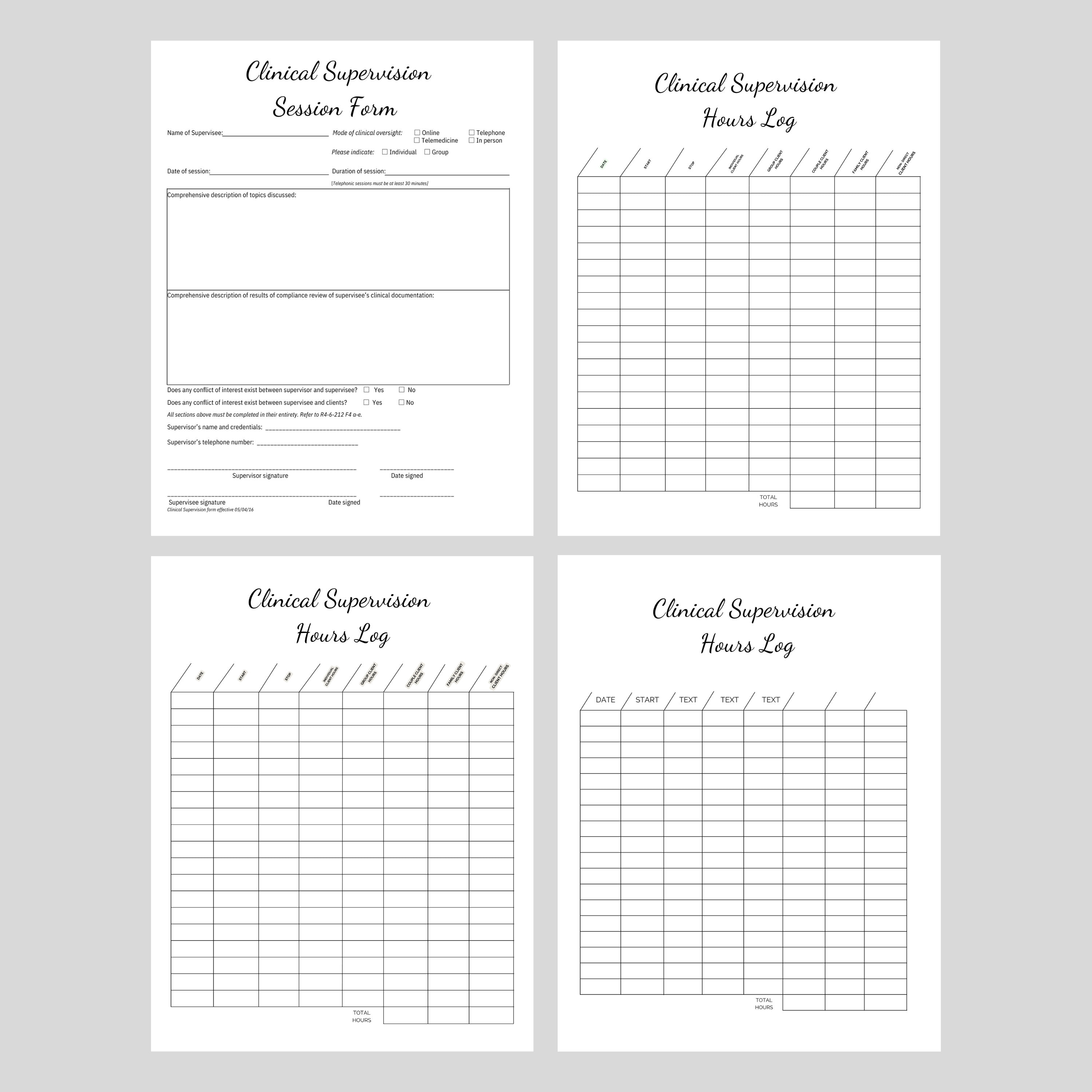 Clinical Supervision Form & Hours Log: Minimalist CANVA Template - Etsy