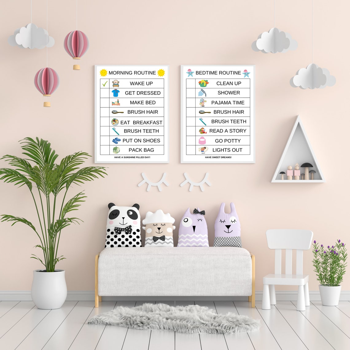 DIY Kids Morning , Bedtime Routine Charts Canva Template, Cute ...