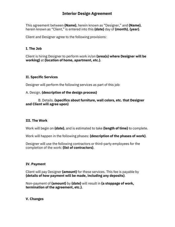 Interior Designer Contract Agreement Proposal Template | Etsy