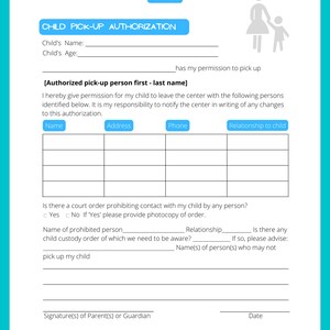 DIY Child Pick-up Form, Authorized Pick-up, Perfect for Daycare ...