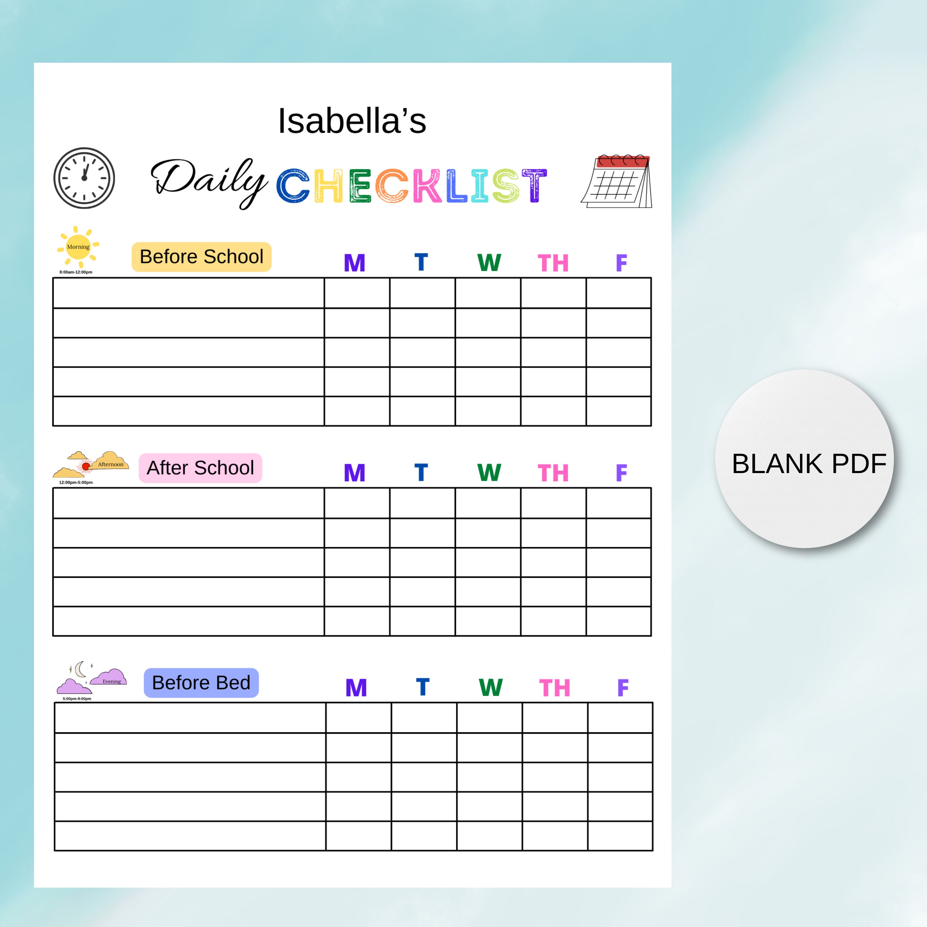 Editable Daily Checklist for Kids Kids Responsibility Chart - Etsy
