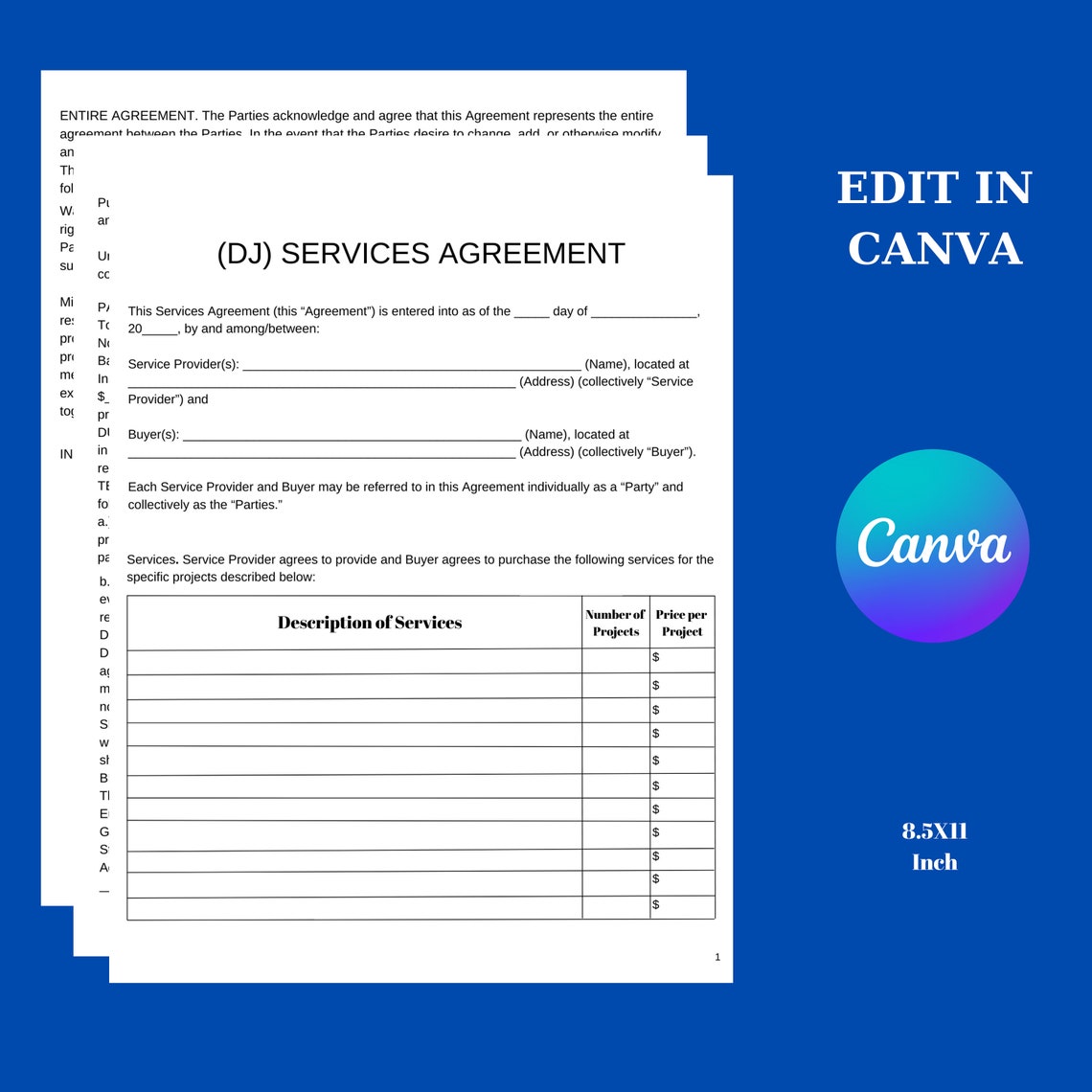 Editable DJ Service Agreement Canva Template - Etsy