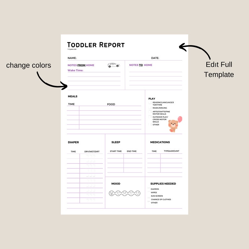 DIY Toddler Report: Daily Toddler Schedule for Nanny, Daycare, In-home ...