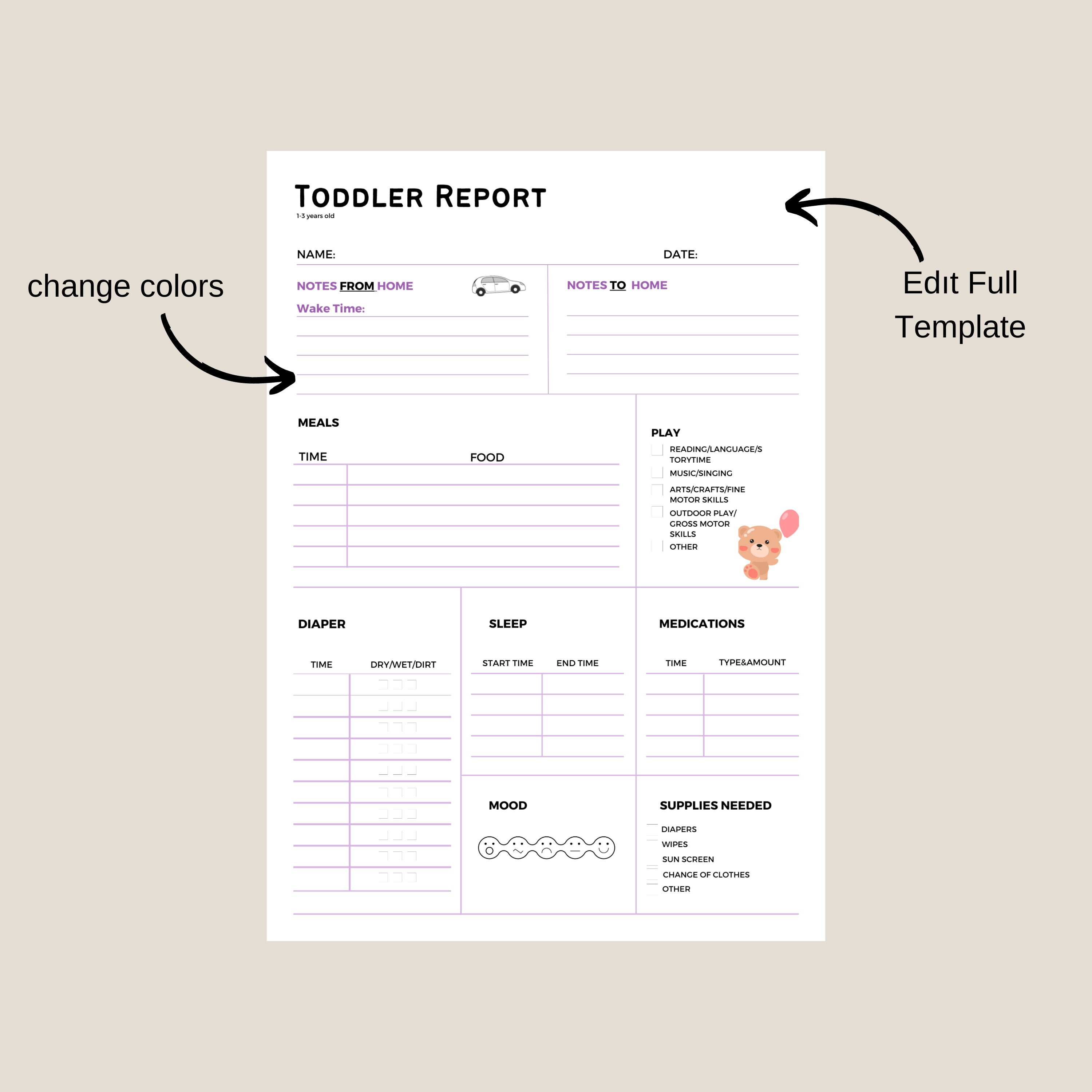 DIY Toddler Report: Daily Toddler Schedule for Nanny, Daycare, In-home ...