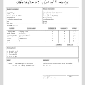 Simple 1 Year Homeschool Transcript Canva Template - Etsy