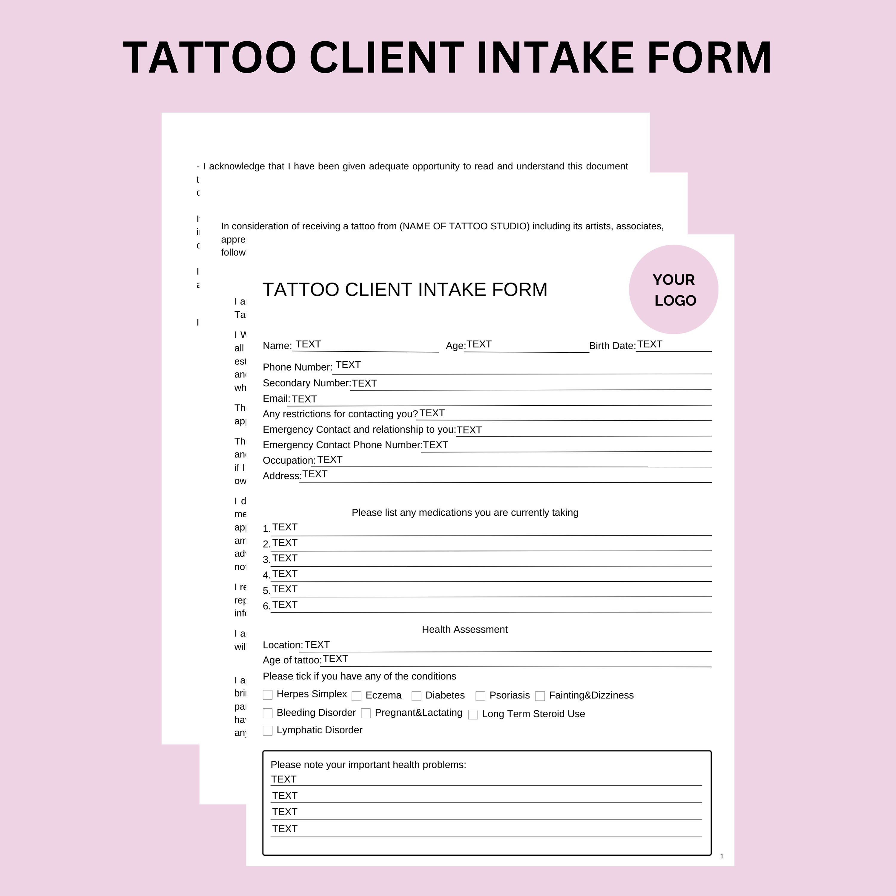 Tattoo Client Intake Form, Edıtable, Canva Template, Personalizable - Etsy