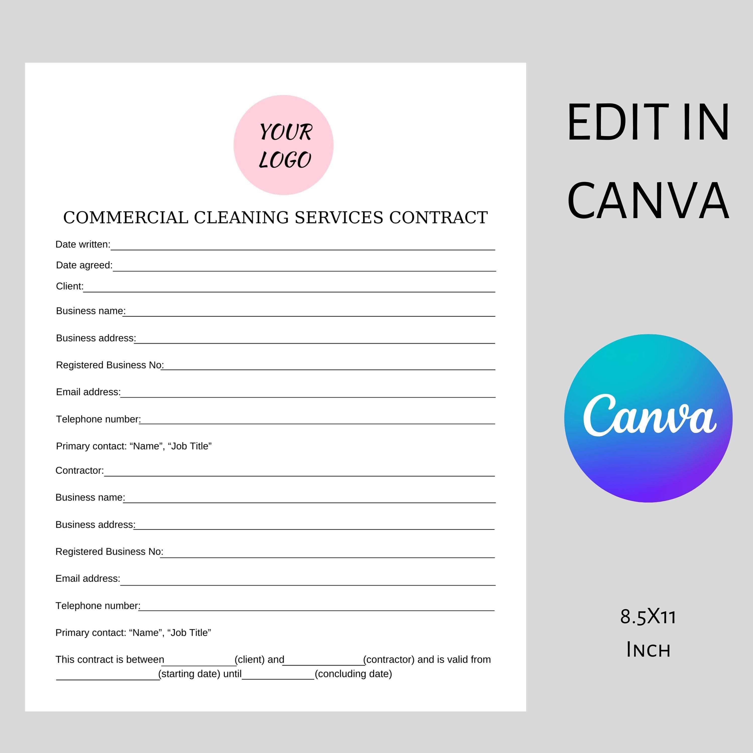 Commercial Cleaning Services Contract Canva Template - Etsy