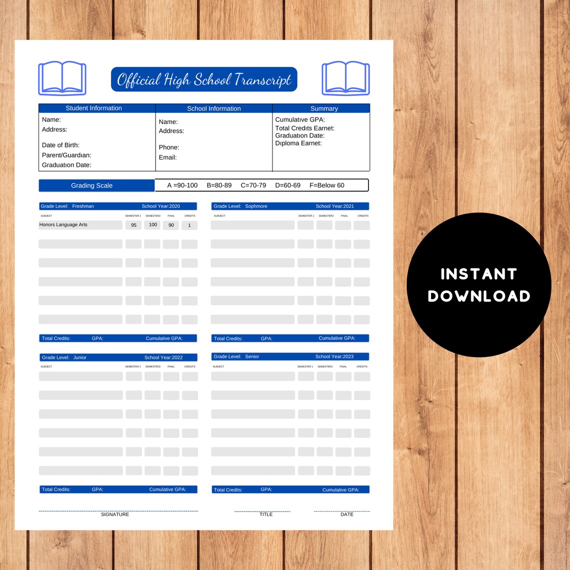 Homeschool High School Transcript Template: Editable Canva Design (8 ...