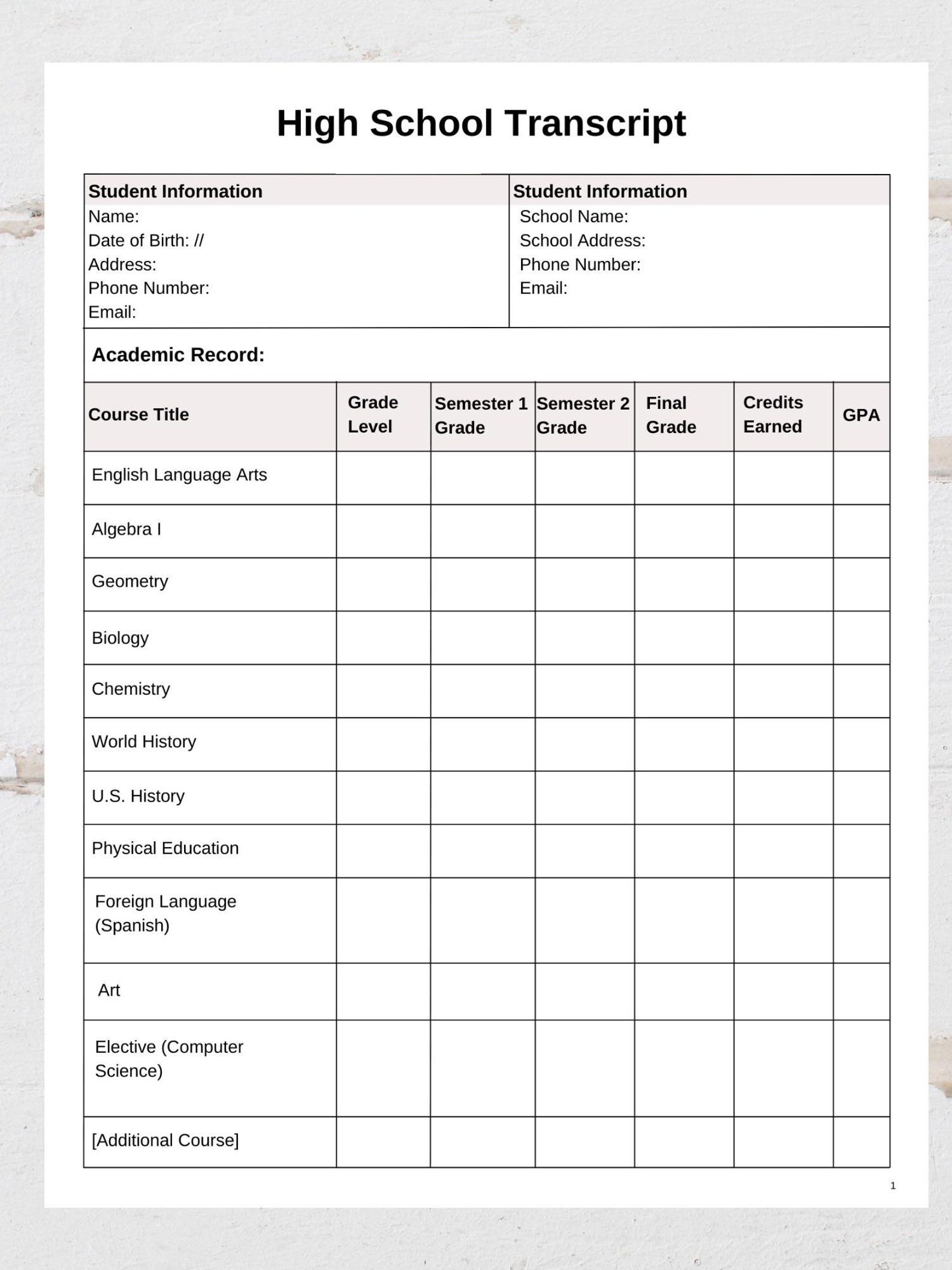 Printable Homeschool Transcript: Editable High School Template (canva ...