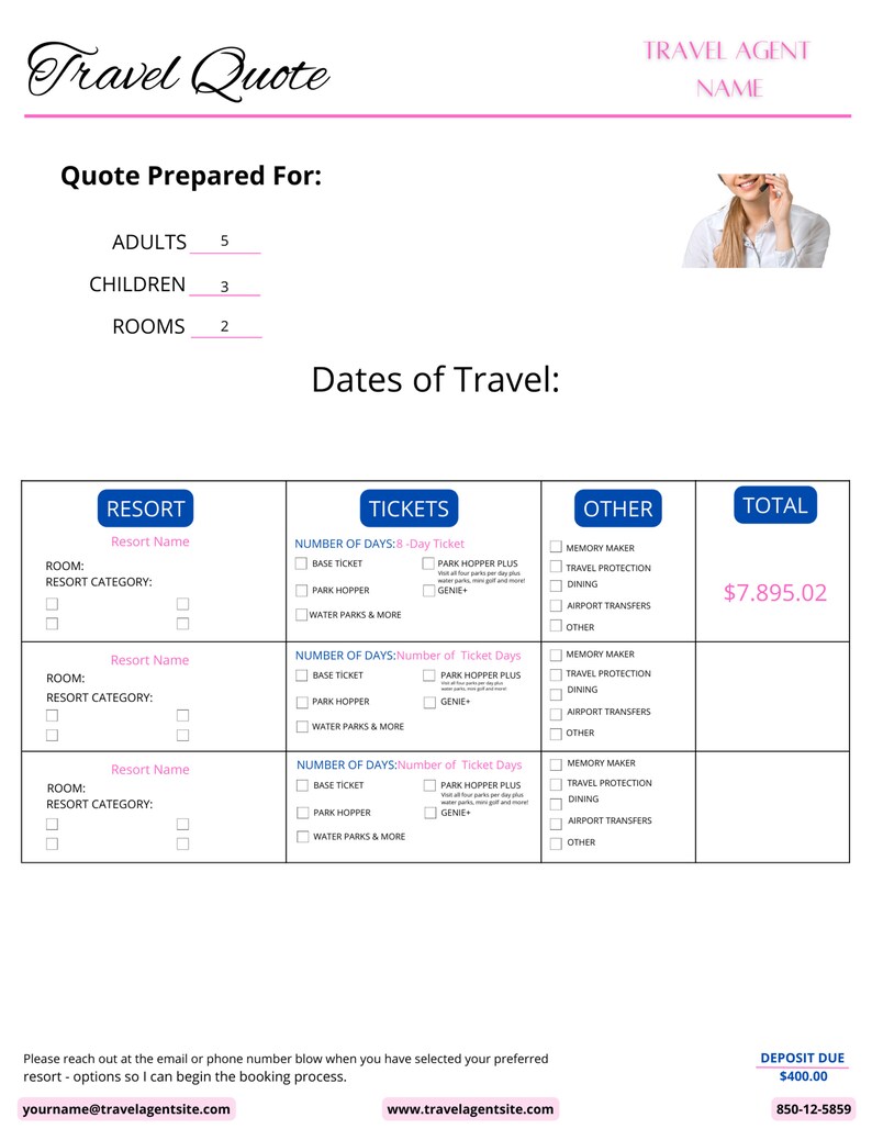 DIY Travel Agent Quote Form, EDITABLE Canva Template,personalized - Etsy