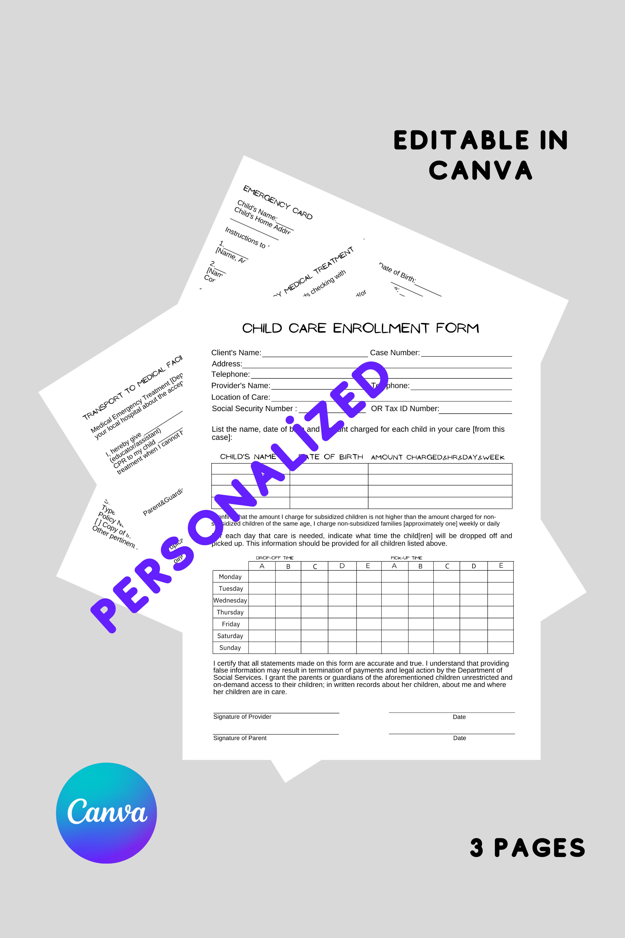 DIY Child Care Enrollment Form: Editable Canva Template (digital ...