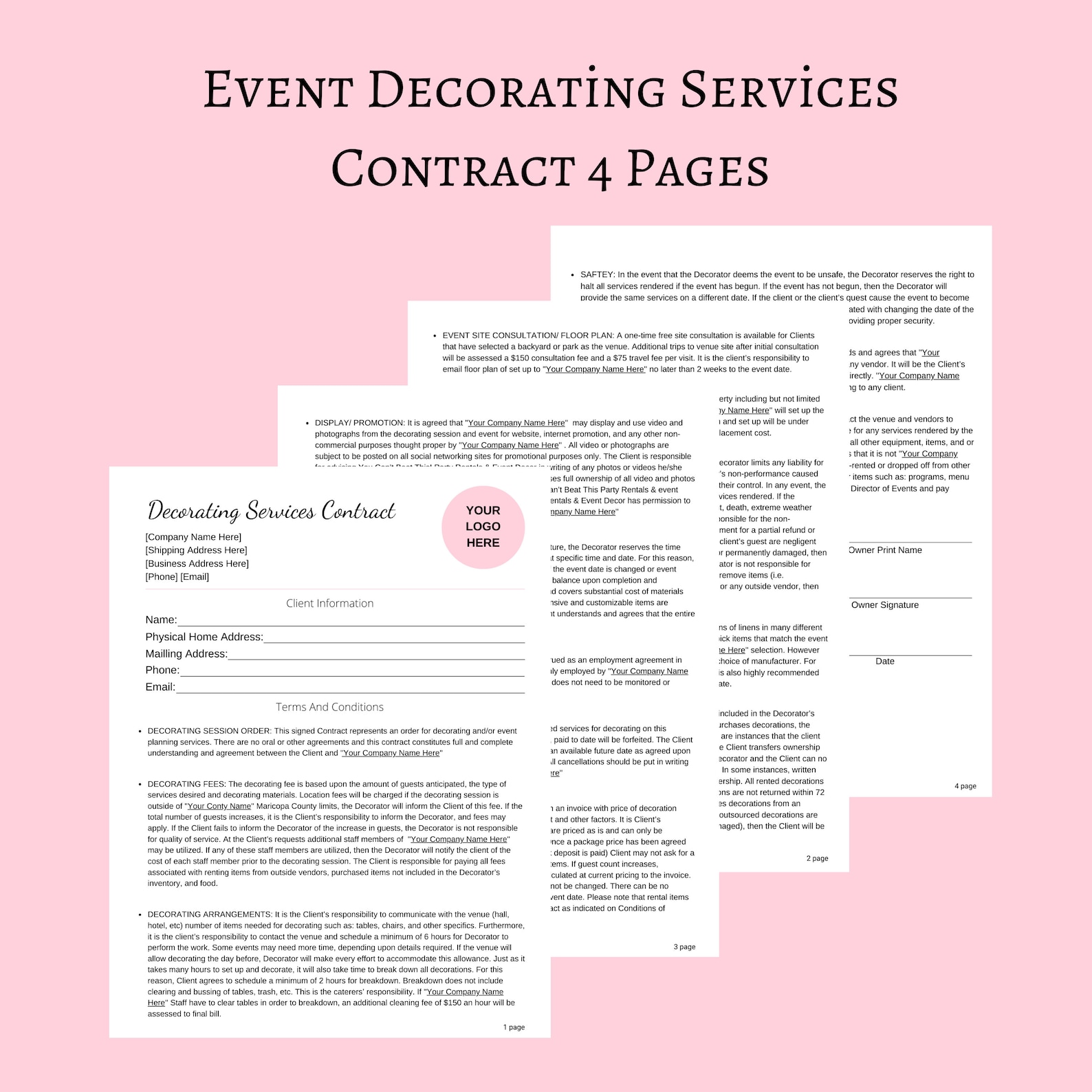 DIY Event Decorating Services Contract Agreement, EDİTABLE Printable ...