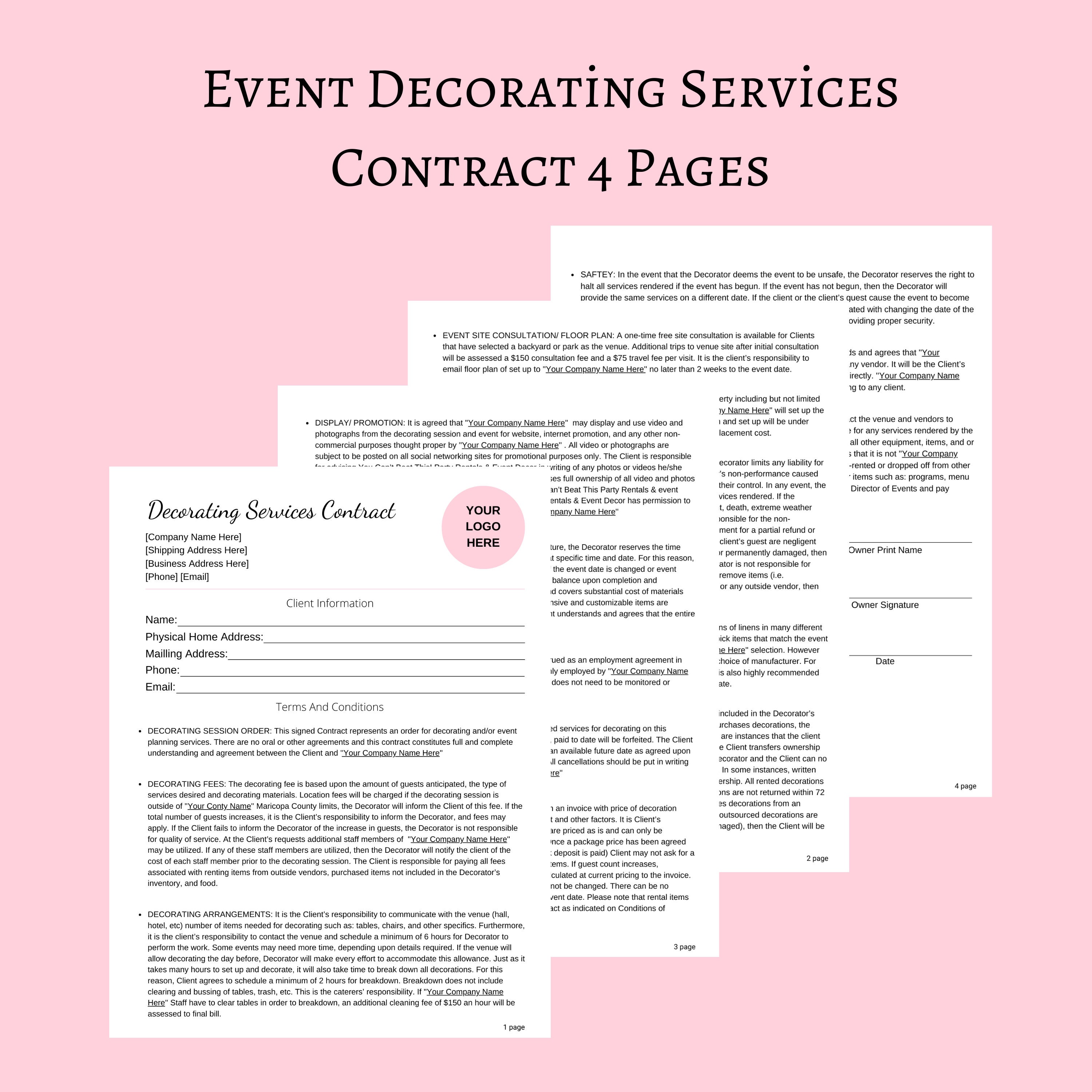 DIY Event Decorating Services Contract Agreement, EDİTABLE Printable ...